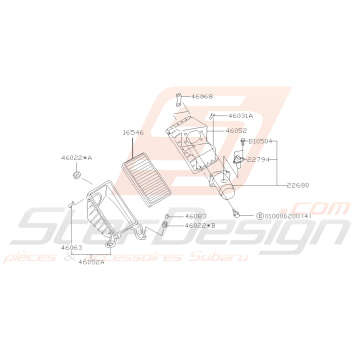 Schéma Filtre à Air et Cartouche filtrante Origine Subaru FORESTER 97 ...